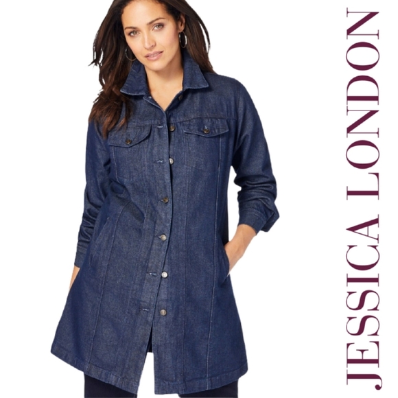 Jessica London | Jackets & Coats | Jessica London Long Denim Jacket In ...